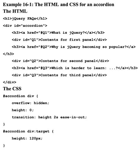 Example 16 1 The Html And Css For An Accordion The Html Jquery Faqs What Is Jquery Contents