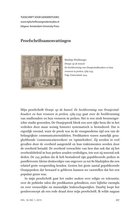 Pdf Proefschriftsamenvatting Tijdschrift Genderstudies Oranje Op