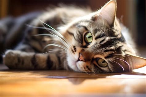 Premium Photo Closeup Photo Of Hairy Cat Lying Down