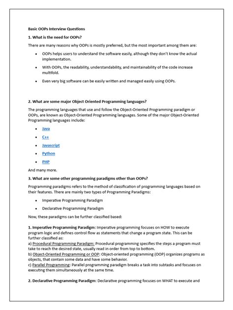 Basic Oops Interview Questions Pdf Inheritance Object Oriented Programming Class