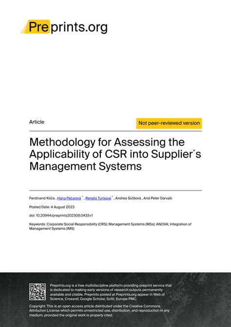 Pdf Methodology For Assessing The Applicability Of Csr Into Supplier´s Management Systems