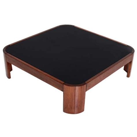 Rounded Square Wood Coffee Table With Black Leather Top For Sale At 1stdibs