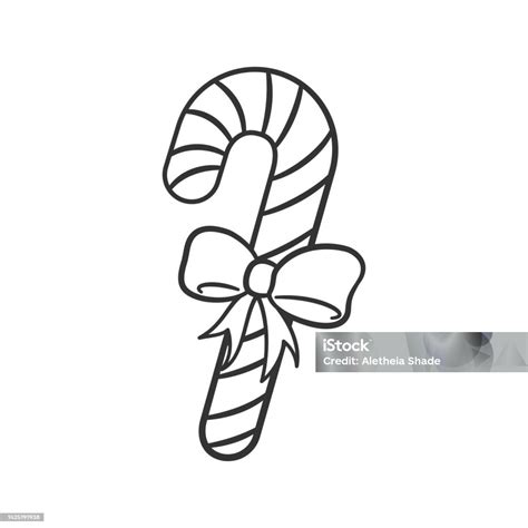 리본 개요 낙서 만화 일러스트레이션과 페퍼민트 사탕 지팡이 어린이를위한 겨울 크리스마스 테마 색칠 공부 책 페이지 활동 워크 시트 컬러링 북 페이지 일러스트레이션 기법에