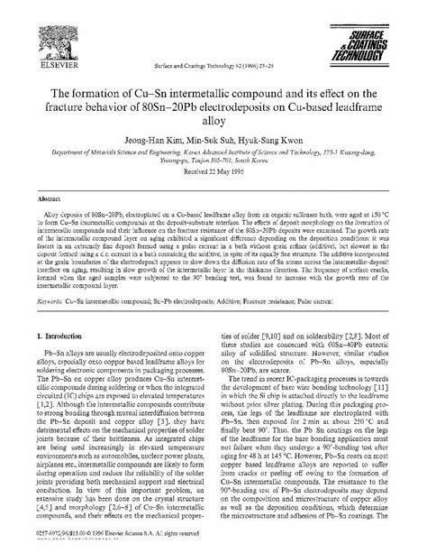 Pdf The Formation Of Cu Sn Intermetallic Compound And Its Effect On The Fracture Behavior Of
