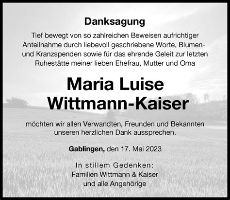 Traueranzeigen Von Maria Luise Wittmann Kaiser Augsburger Allgemeine