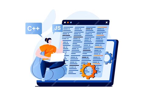 Premium Vector Software Development Concept With People Scene In Flat Cartoon Design Woman