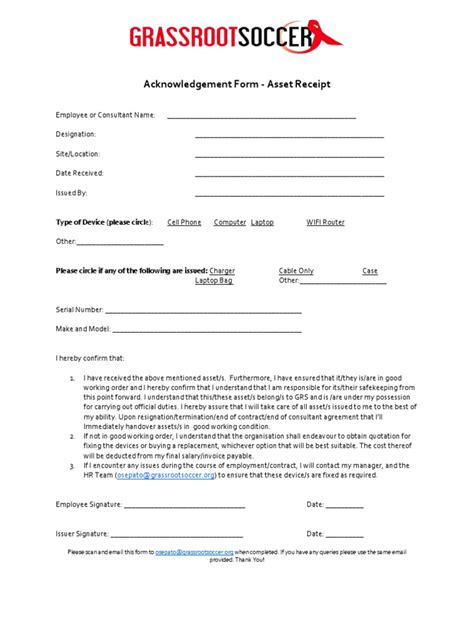 Acknowledgement Form Asset Receipt Pdf Receipt Economies