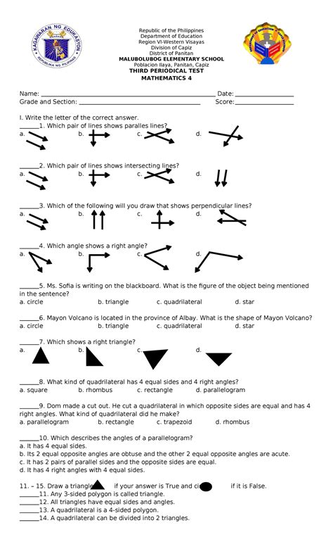Pt Mathematics 4 Q3 Performance Task Grade 4 Republic Of The
