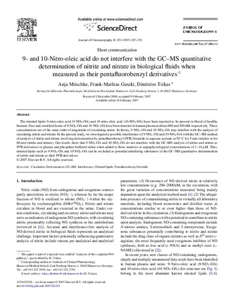 Pdf 9 And 10 Nitro Oleic Acid Do Not Interfere With The Gcms Quantitative Determination Of