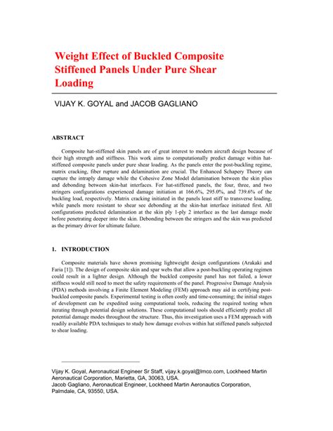 PDF Damage Prediction Of Buckled Composite Stiffened Panels Under Pure Static Shear