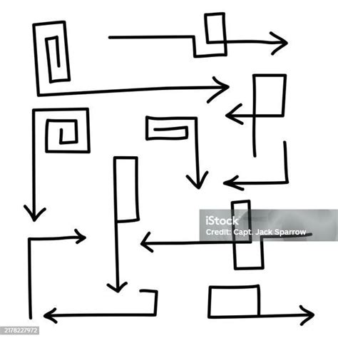 화살표가 있는 곡선 모양의 선 정사각형 직사각형 미로 평면 벡터 라인 그림 개체 그룹에 대한 스톡 벡터 아트 및 기타 이미지 개체 그룹 검은색 곡선 Istock
