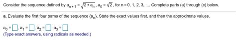 solved consider the sequence defined by an 1 2 an ao