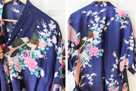 Vintage Peacock Print Silky Blue Robe Gem