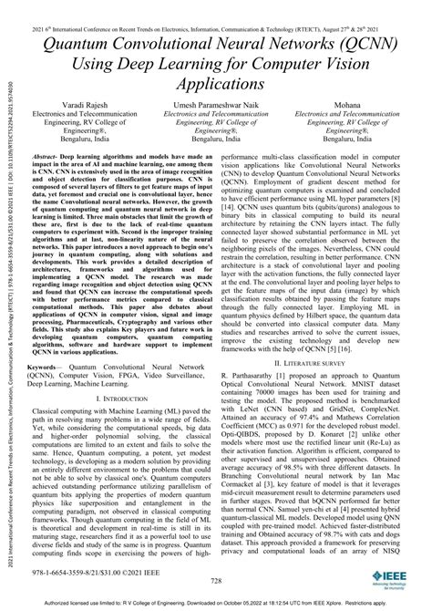 Pdf Quantum Convolutional Neural Networks Qcnn Using Deep Learning For Computer Vision