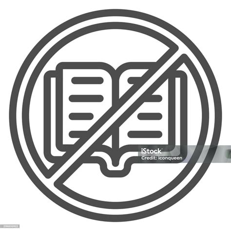 열린 교과서 금지 라인 아이콘 금지 요소 개념 벡터 그래픽 흰색 배경에 책 읽기 금지 기호 모바일 또는 웹 디자인용 개요 스타일 아이콘 가리기에 대한 스톡 벡터 아트 및