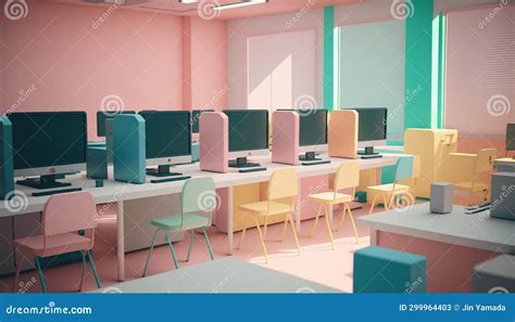Interior Of A Modern Office With Computers And Chairs 3d Rendering