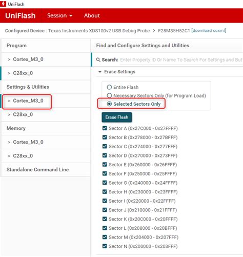 ccs f28m35h52c program multiple binaries on m3 flash with dslite 6 2 1 1781 code composer