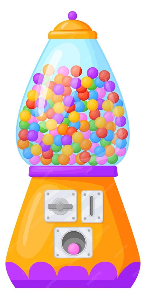 Gumball 기계 만화 아이콘 달콤한 다채로운 껌 디스펜서 흰색 배경에 고립 프리미엄 벡터