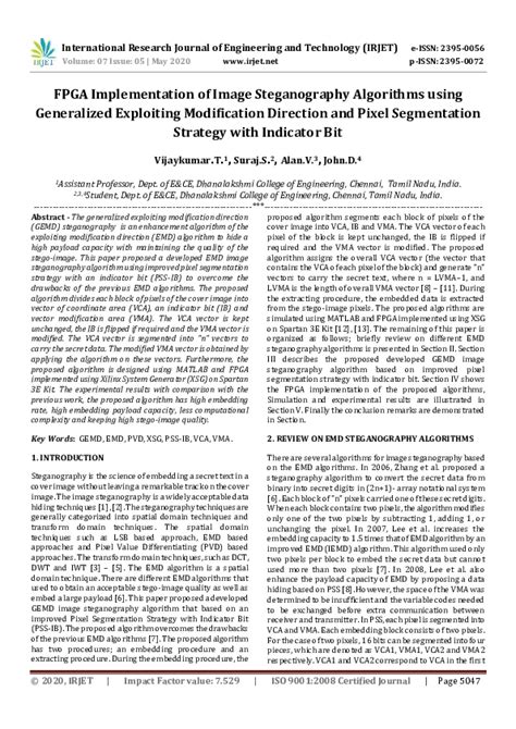pdf irjet fpga implementation of image steganography algorithms using generalized exploiting