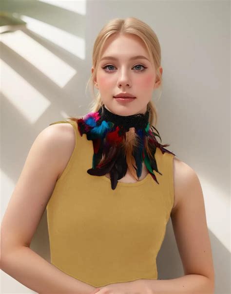 Rainbow Feather Collar Gothic Feather Neck Collar Halloween Feather