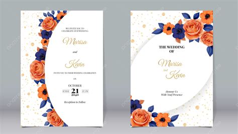 럭셔리 청첩장 오렌지 장미 꽃과 푸른 잎 벡터 템플릿 Psd 다운로드 디자인 자료 다운로드