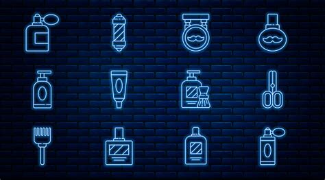 분무기가 있는 애프터쉐이브 병 가위 미용사 이발소 크림 로션 화장품 튜브 면도 젤 폼 및 브러시 클래식 폴 아이콘을 설정합니다 벡터 가위에 대한 스톡 벡터 아트 및 기타