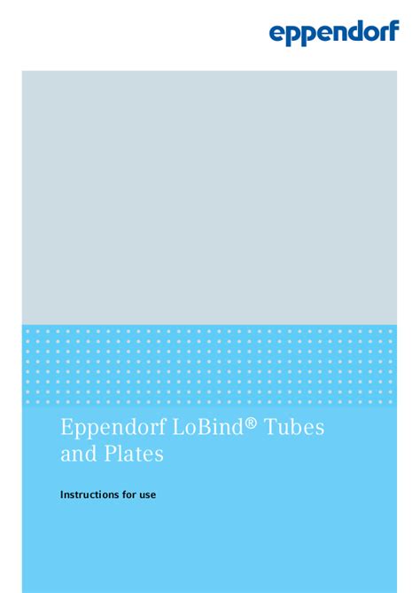 Eppendorf Ag Reaction Vials Lobind® Protein 0 5 Ml User Guide