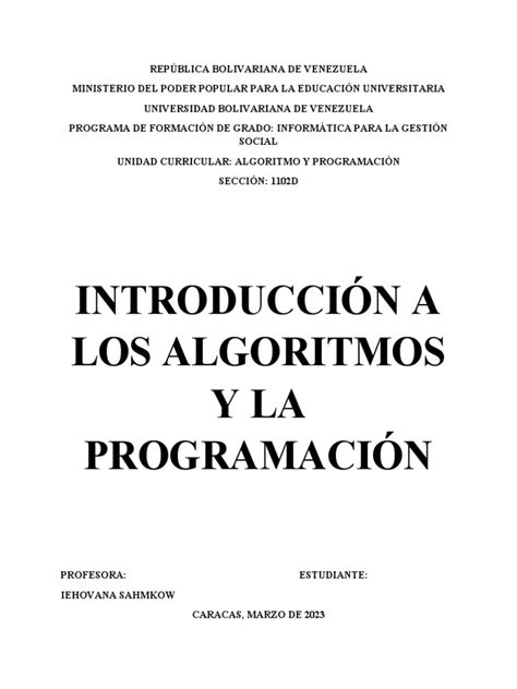 Tema I Introducción A Los Algoritmos Y La Programación Pdf