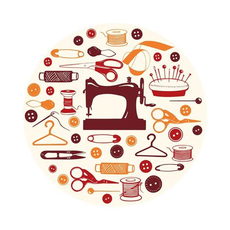 Sewing Machine And Tools In Hand Drawn Style Tailoring Accessories