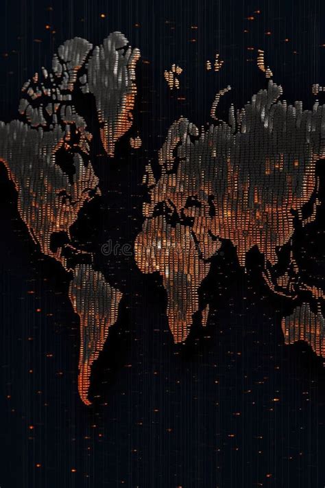 Binary Code Digital World Map On Dark Background Stock Illustration