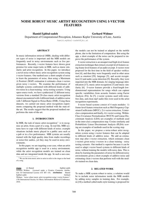 PDF NOISE ROBUST MUSIC ARTIST RECOGNITION USING I VECTOR FEATURES