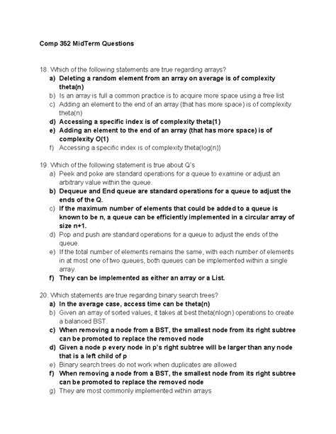 Comp 352 Practice Comp 352 Midterm Questions 18 Which Of The Following Statements Are True