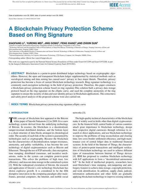 Pdf A Blockchain Privacy Protection Scheme Based On Ring Signature