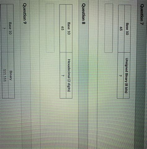 Solved Question 7 Base 10 Unsigned Binary 8 Bits 65