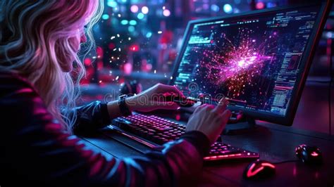 A Hand Interacts With A Futuristic Touchscreen Holographic Interface Controlling Data Streams