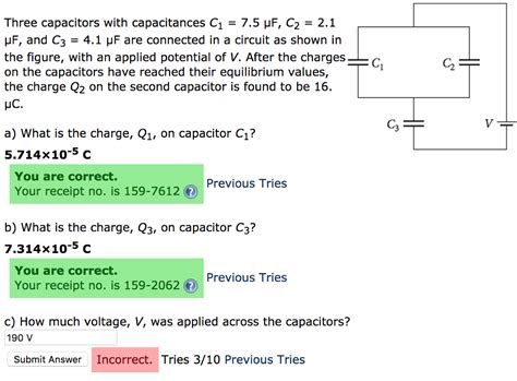 Solved Three Capacitors With Capacitances C1 7 5 μf C2 2 1