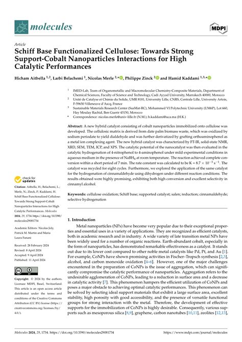 Pdf Schiff Base Functionalized Cellulose Towards Strong Support Cobalt Nanoparticles