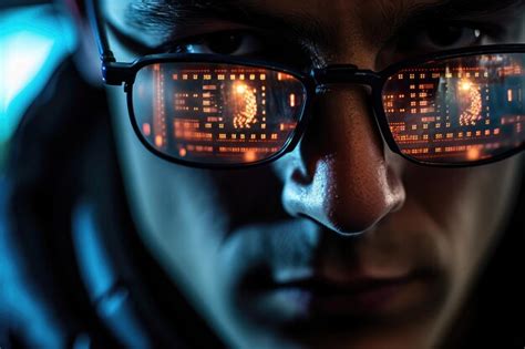 premium ai image portrait of a man and a binary code reflect in glasses