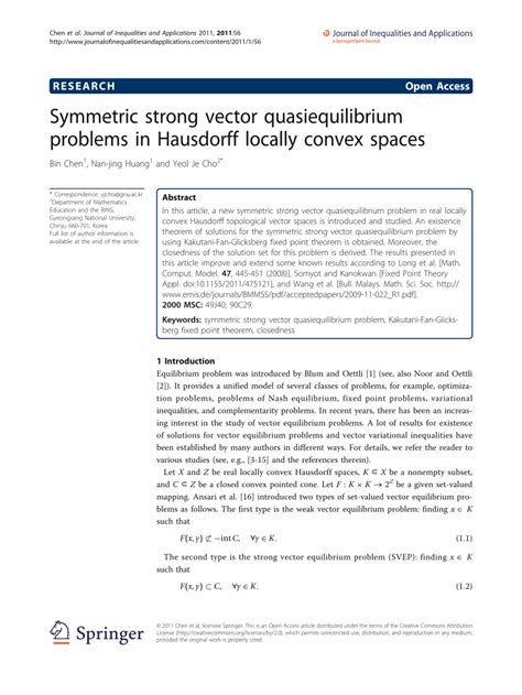 Pdf Symmetric Strong Vector Quasiequilibrium Problems In Hausdorff Locally Convex Spaces