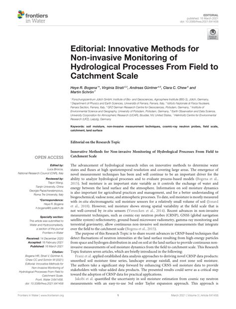PDF Editorial Innovative Methods For Non Invasive Monitoring Of Hydrological Processes From