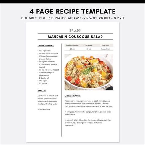 Recipe Template Printable Recipe Book Editable Recipe Etsy Recipe