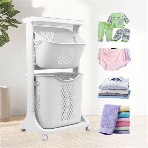 Walmart 2 Tier Rolling Laundry Hampers With Wheels Section Sorter Cart
