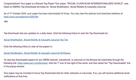 Delighted To Receive This Email From Ssrn Stating That My Paper
