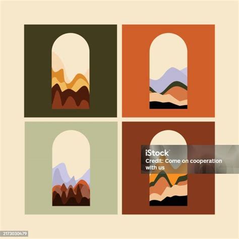 추상적 인 배경 또는 현대적인 색상의 카드 템플릿 모음 인기있는 예술 스타일의 벡터 일러스트 레이 션 Boho 벽 예술 디자인 벡터 일러스트 레이 션 0명에 대한 스톡 벡터