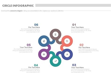 Six Steps Circle Infographics For Process Flow Powerpoint Slides