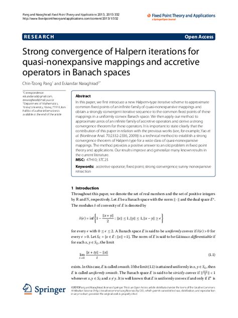 Pdf Strong Convergence Of Halpern Iterations For Quasi Nonexpansive Mappings And Accretive
