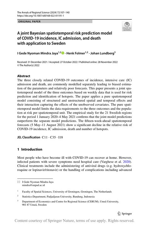 Pdf A Joint Bayesian Spatiotemporal Risk Prediction Model Of Covid 19 Incidence Ic Admission