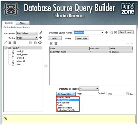 database source query builder features dmxzone