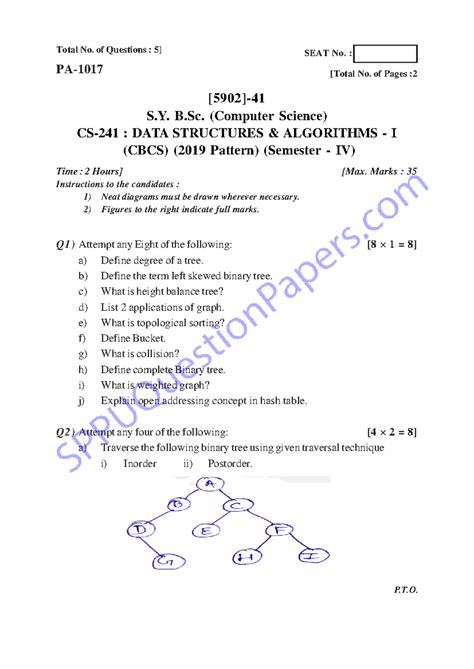 Bsc Computer Science Cs Semester 4 2022 November Data Structures And Algorithms Ii 2019 Pattern