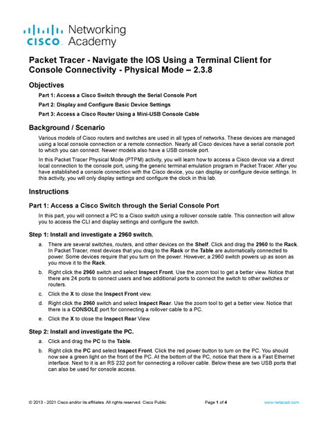 238 Packet Tracer Navigate The Ios Using A Terminal Client For